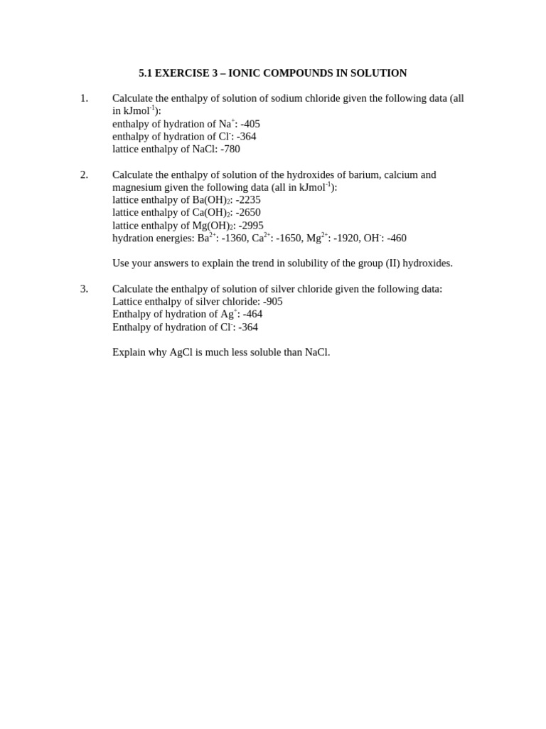 5.1 EXERCISE 3 - Ionic Compounds in Solution | PDF