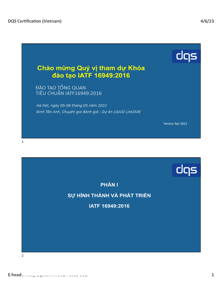 DQS - Tài liệu Đào tạo Tổng quan - Nhận thức IATF 16949 | PDF
