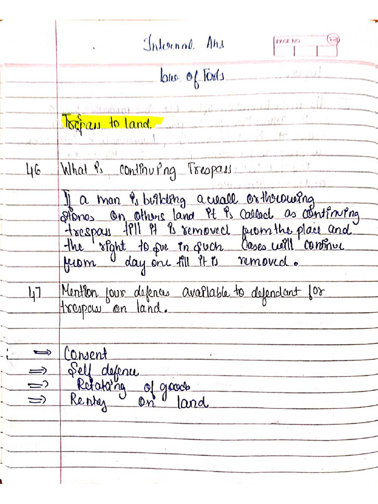 LAW OF TORTS (Internals Ans) | PDF