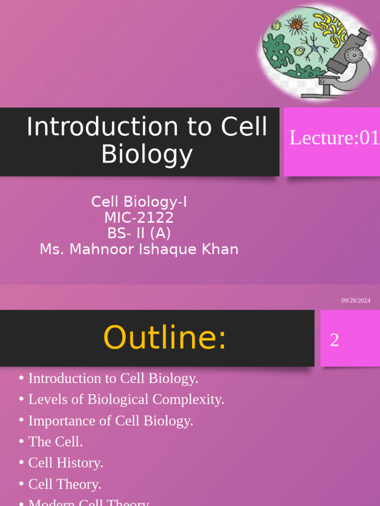 Lecture 01 Introduction To Cell Biology | PDF | Cell (Biology) | Biology