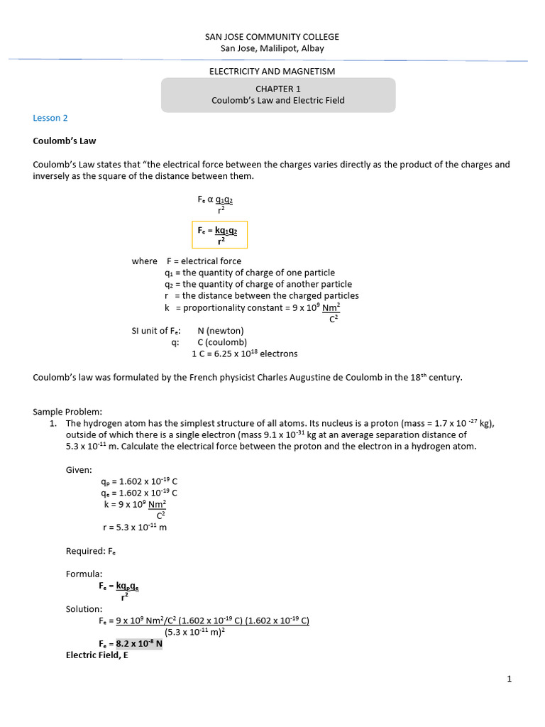Lesson 2 Electricity and Magnetismf | PDF | Electric Field | Science ...
