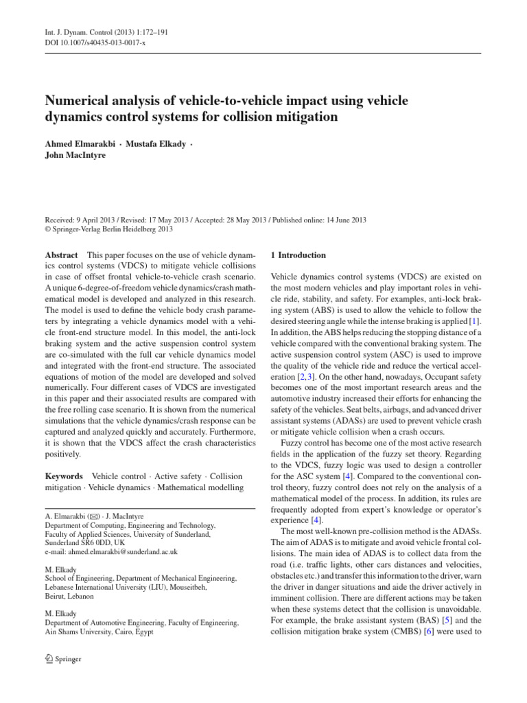 Numerical Analysis of Vehicle-To-Vehicle Impact Using Vehicle Dynamics ...