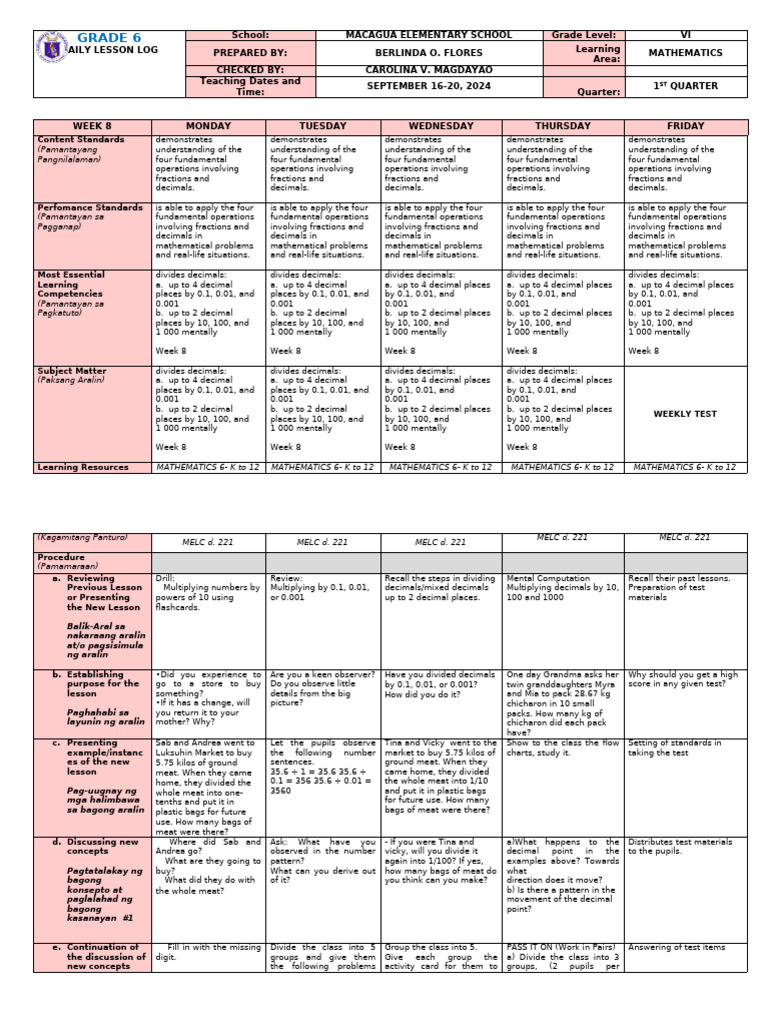 Math 6 Quarter 1 Week 8 | PDF
