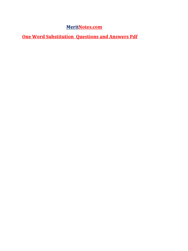 One Word Substitution Questions Answers | PDF