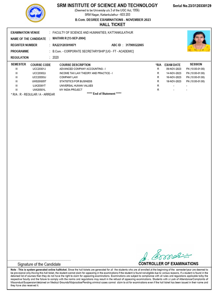 StudentHallticketinner JSP | PDF