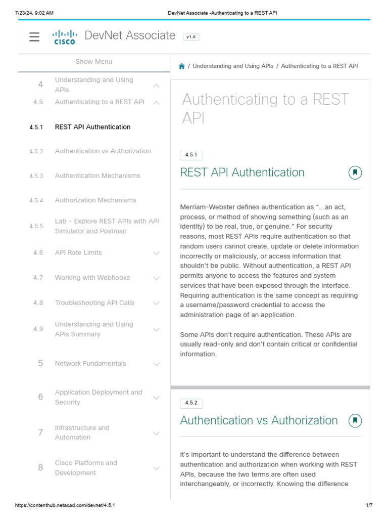 DevNet Associate - Authenticating To A REST API | PDF