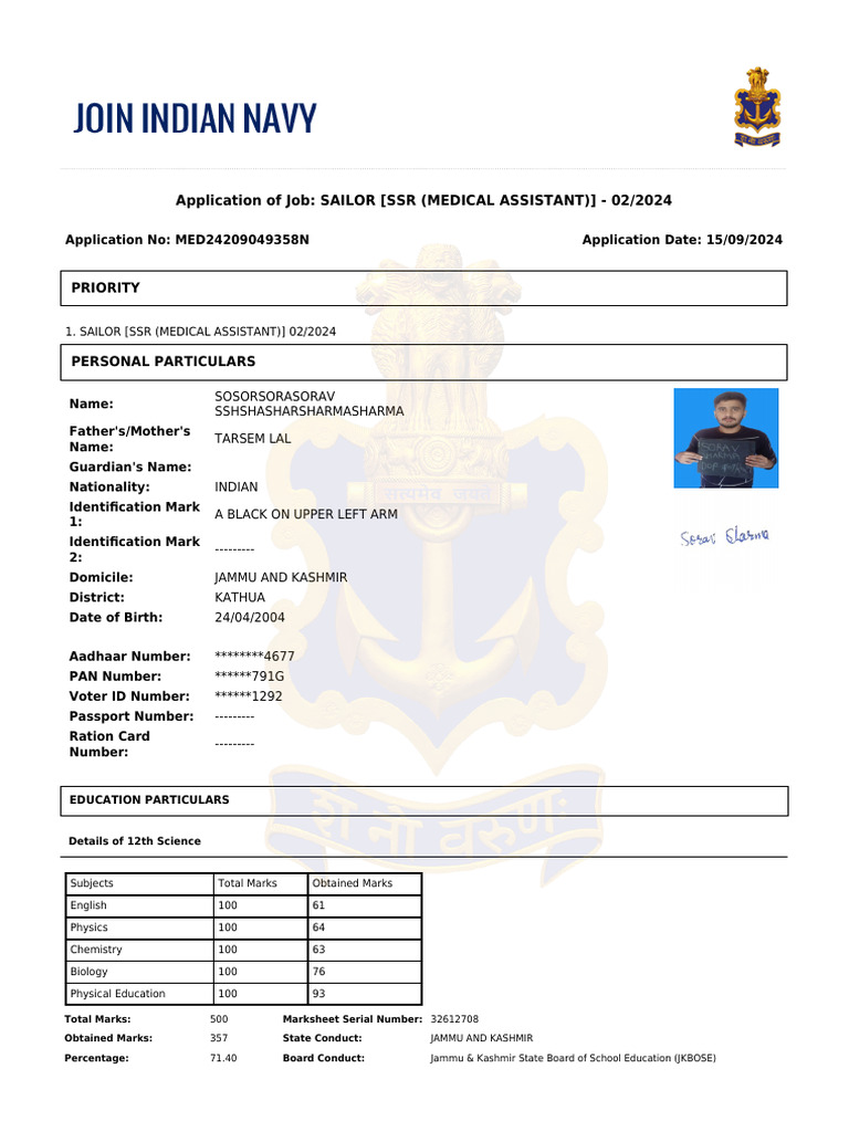 Navy Medical Assistant Application | PDF | Identity Document | Justice