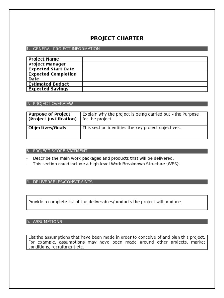Project Charter Form | PDF