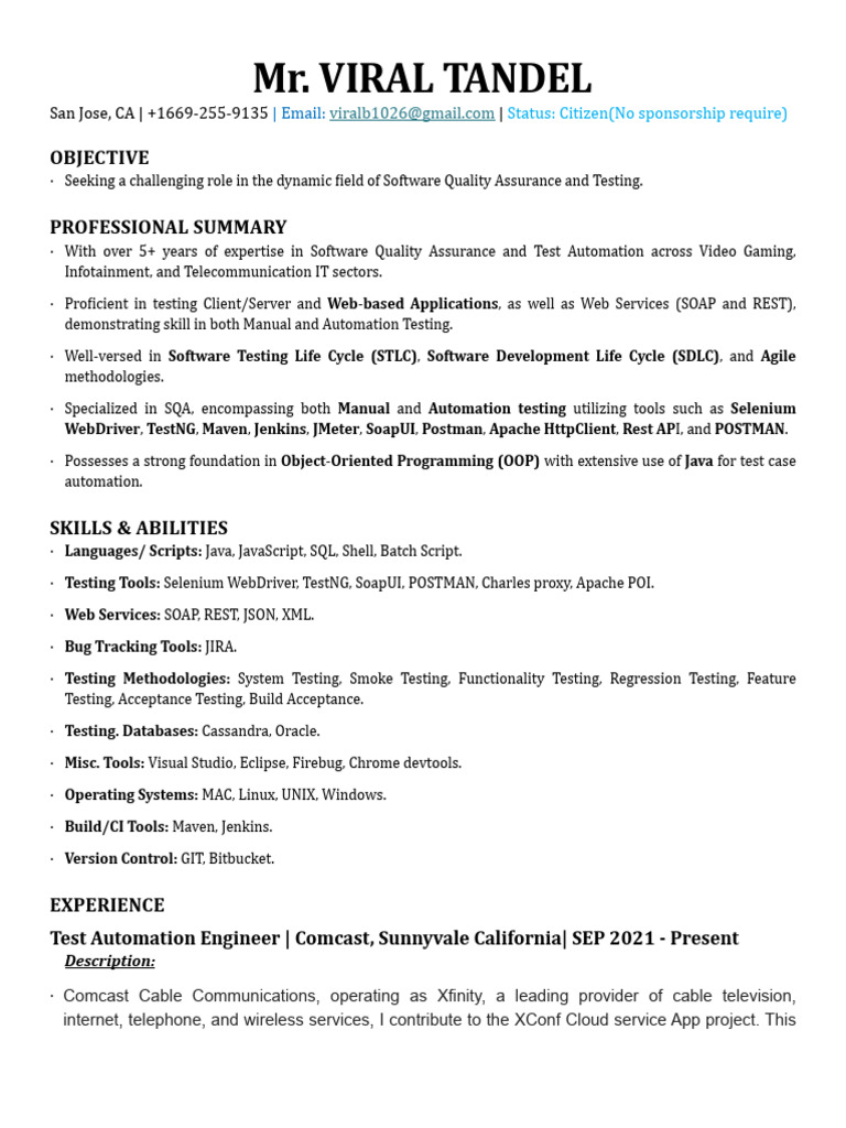 Viral Tandel QA Comcast 5+ | PDF | Web Service | Selenium (Software)