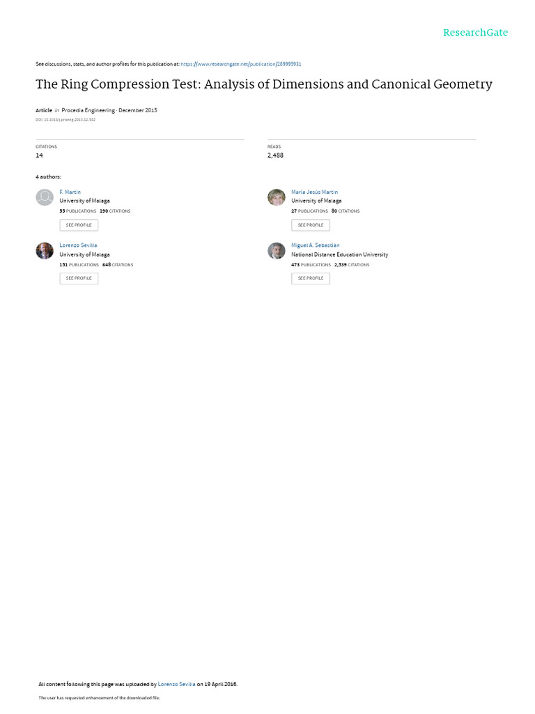 The Ring Compression Test Analysis of Dimensions A | PDF