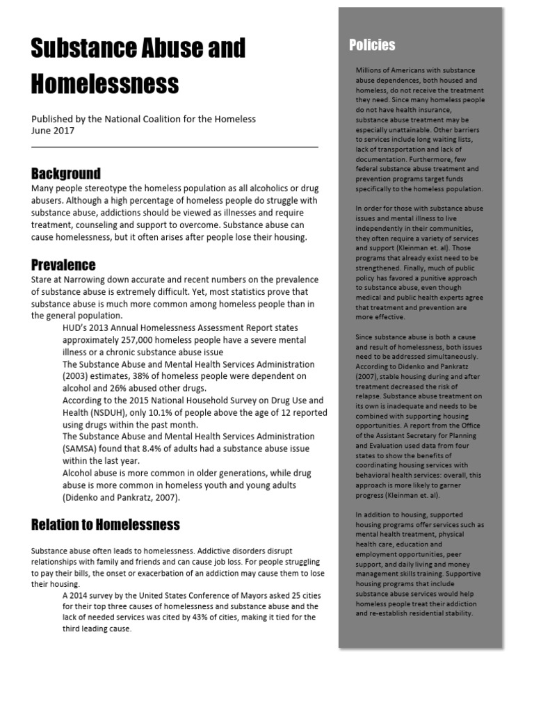 Substance Abuse and Homelessness | PDF