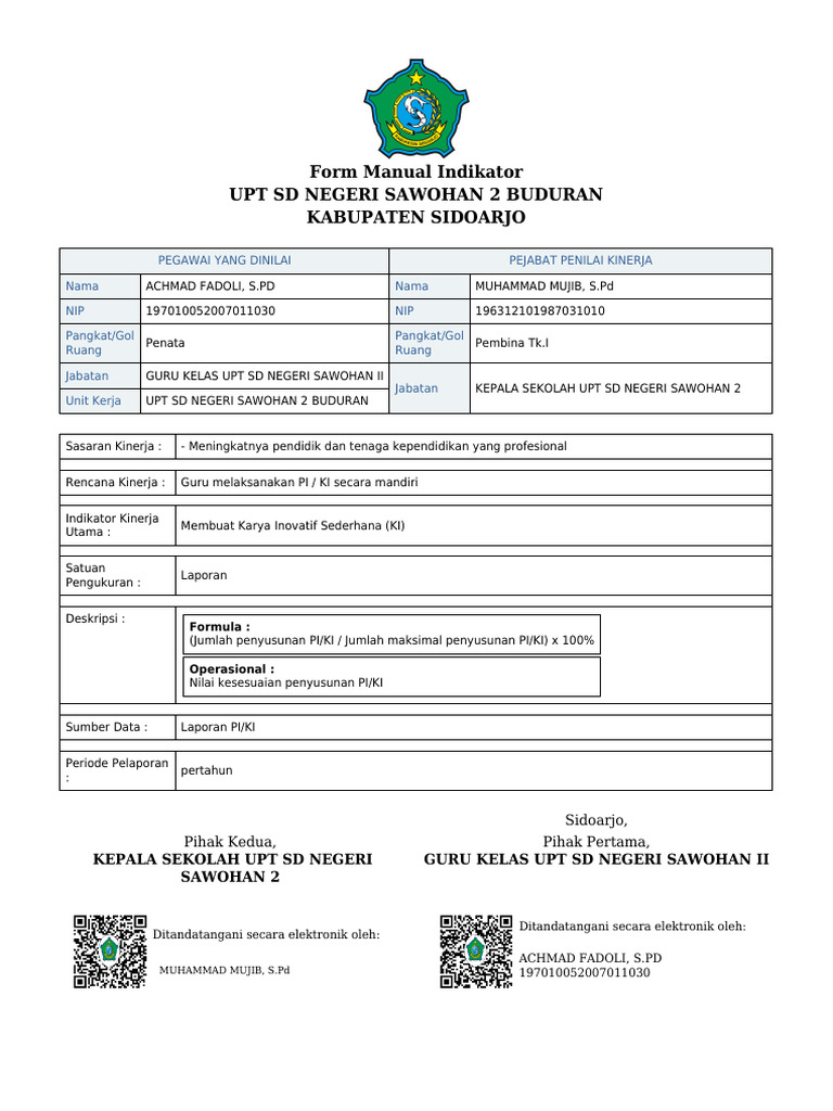 Form Manual Indikator | PDF