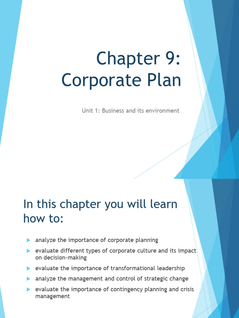 Chapter 9 Corporate Plan | PDF