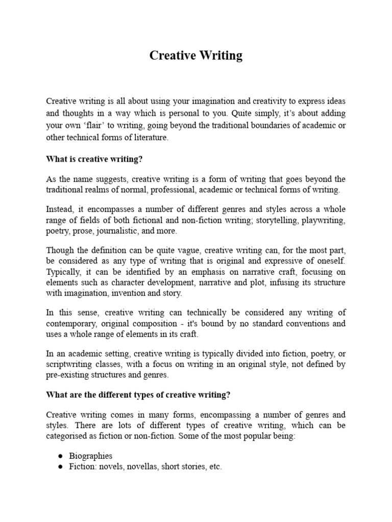 Understanding Creative Writing Essentials | PDF | Creative Writing ...