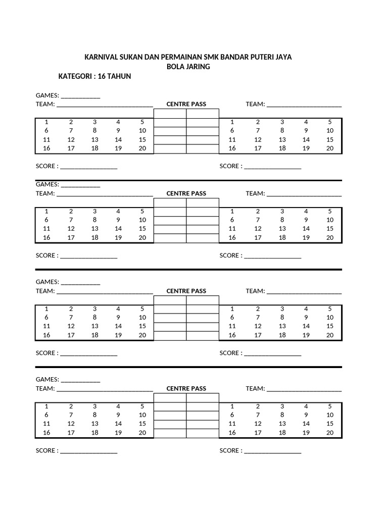 Netball Score Sheet | PDF