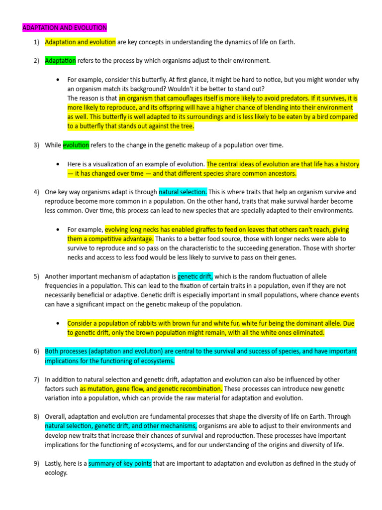 Adaptation and Evolution Script | PDF