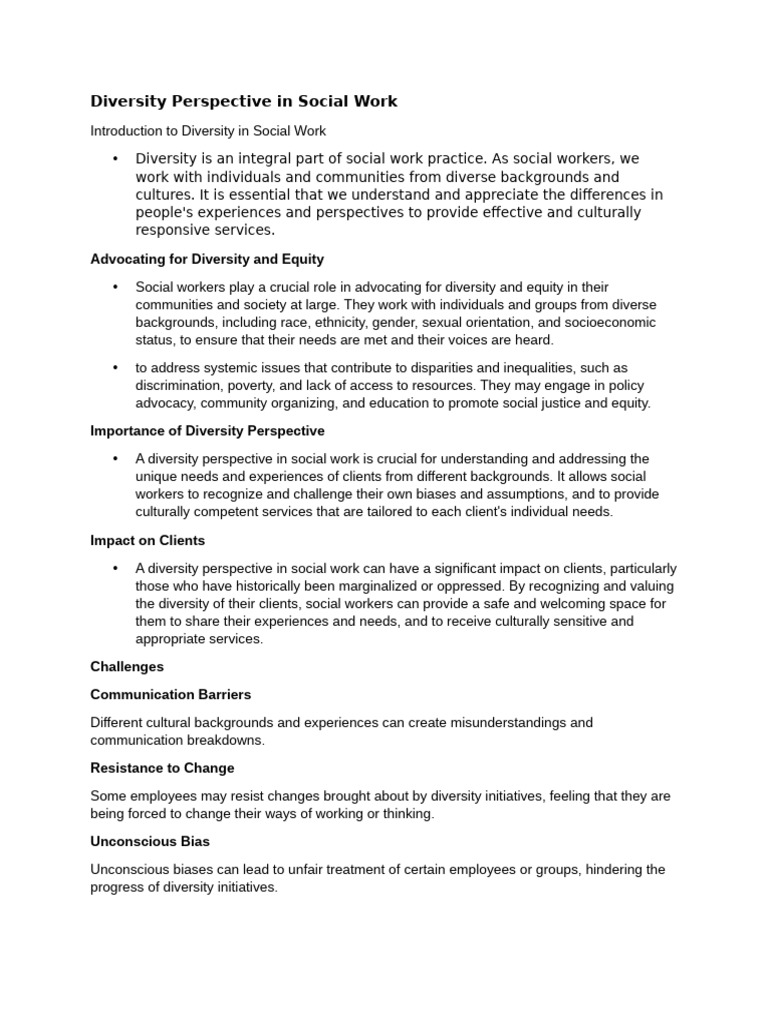 Diversity Perspective in Social Work | PDF
