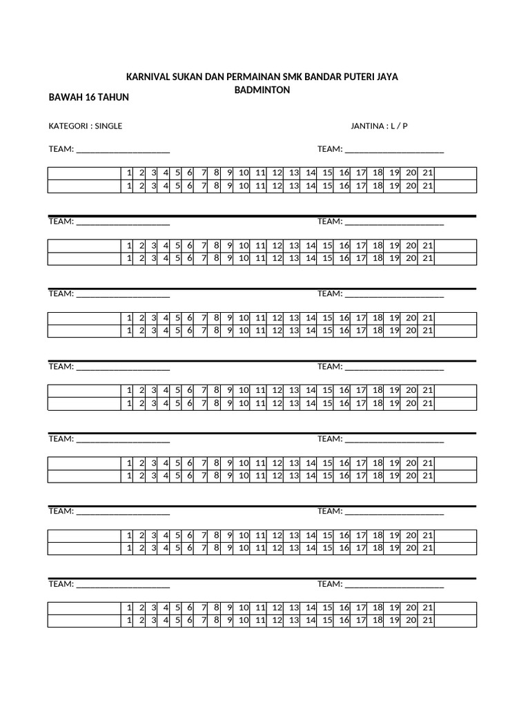 Badminton Score Sheet | PDF
