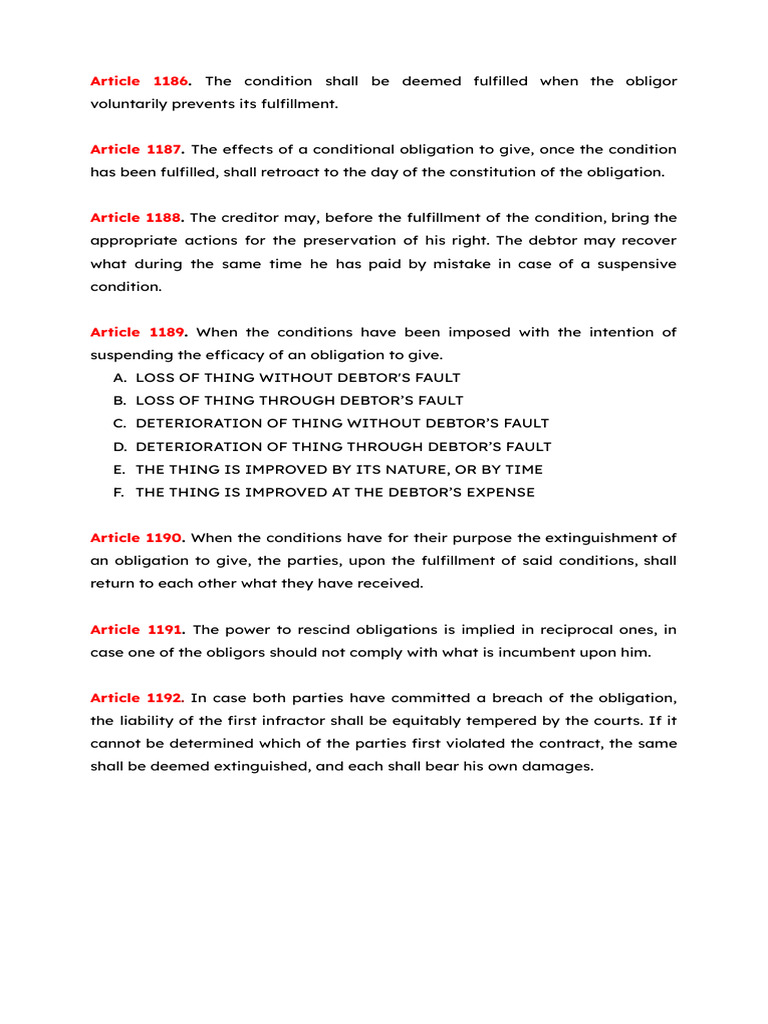 Article 1186-1192 (Oblicon) | PDF