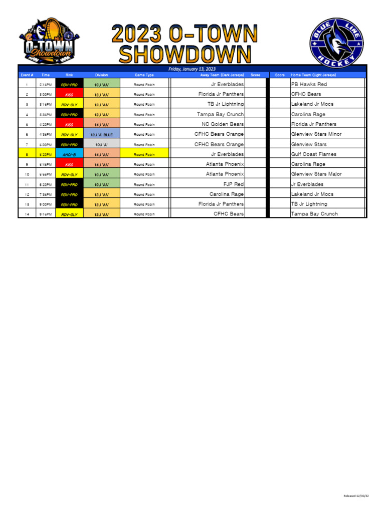 2023 O-Town Showdown - OFFICIAL SCHEDULE Release 2022-12-30 1015pm | PDF
