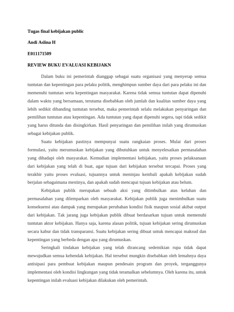 Tugas Final Kebijakan Public | PDF