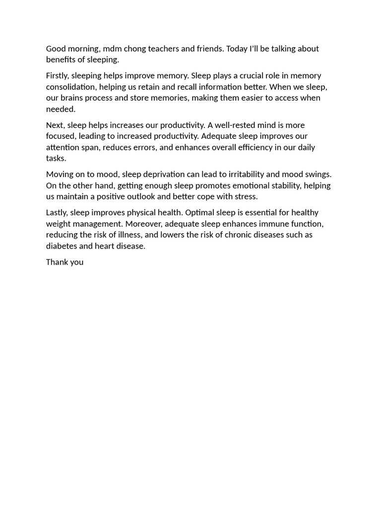 Benefits of Sleeping | PDF