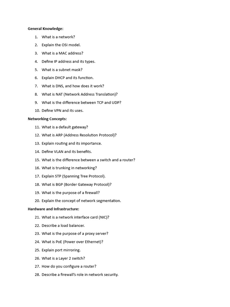 Network Administrator Interview Question | PDF