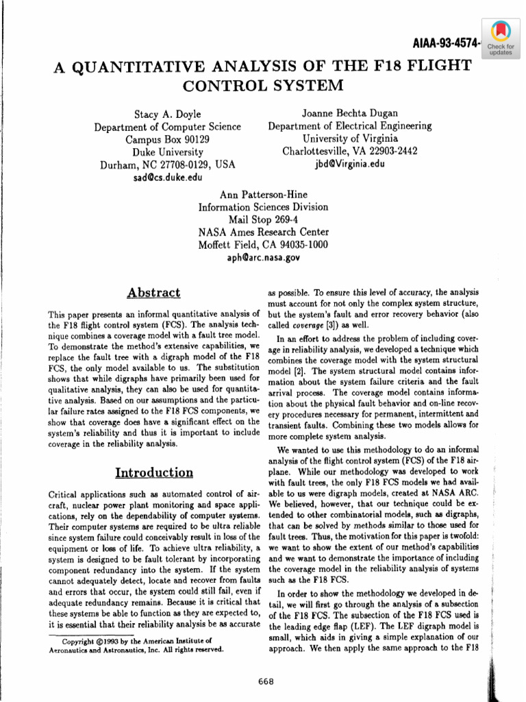 A Quantitative Analysis of The f18 Flight Control System | PDF ...