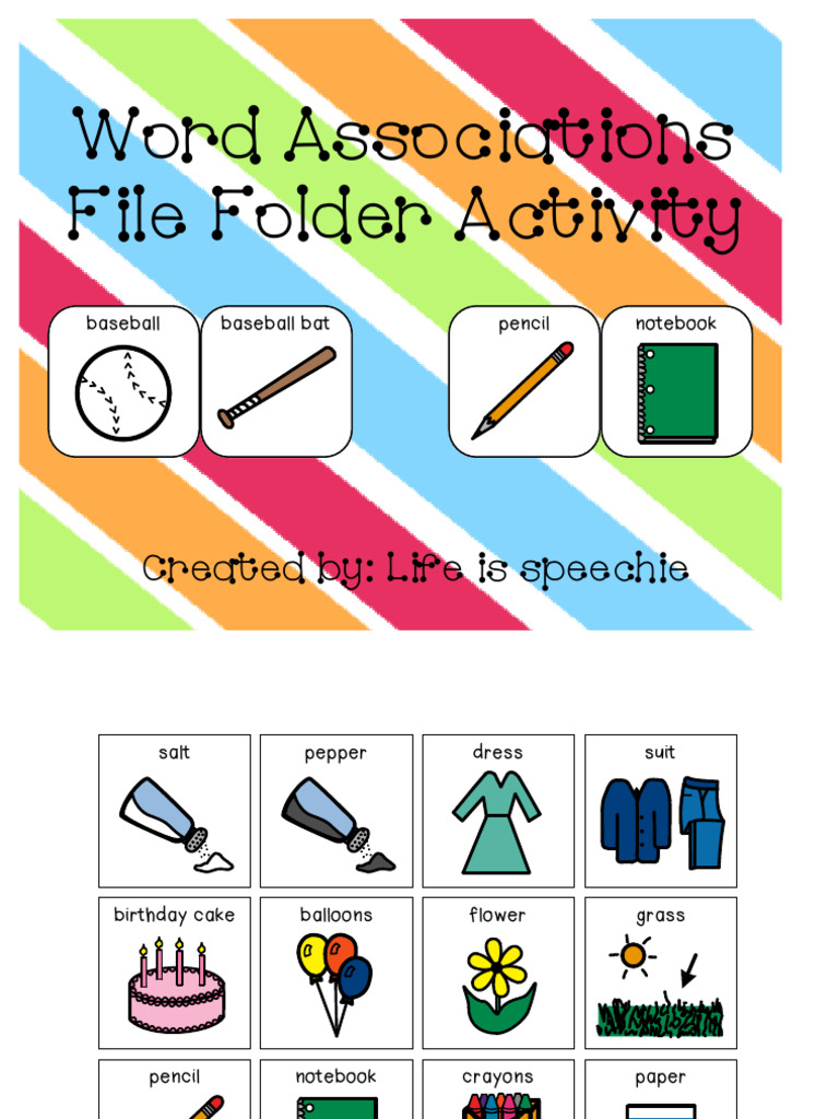Word Associations File Folder Activity: Created By: Life Is Speechie | PDF