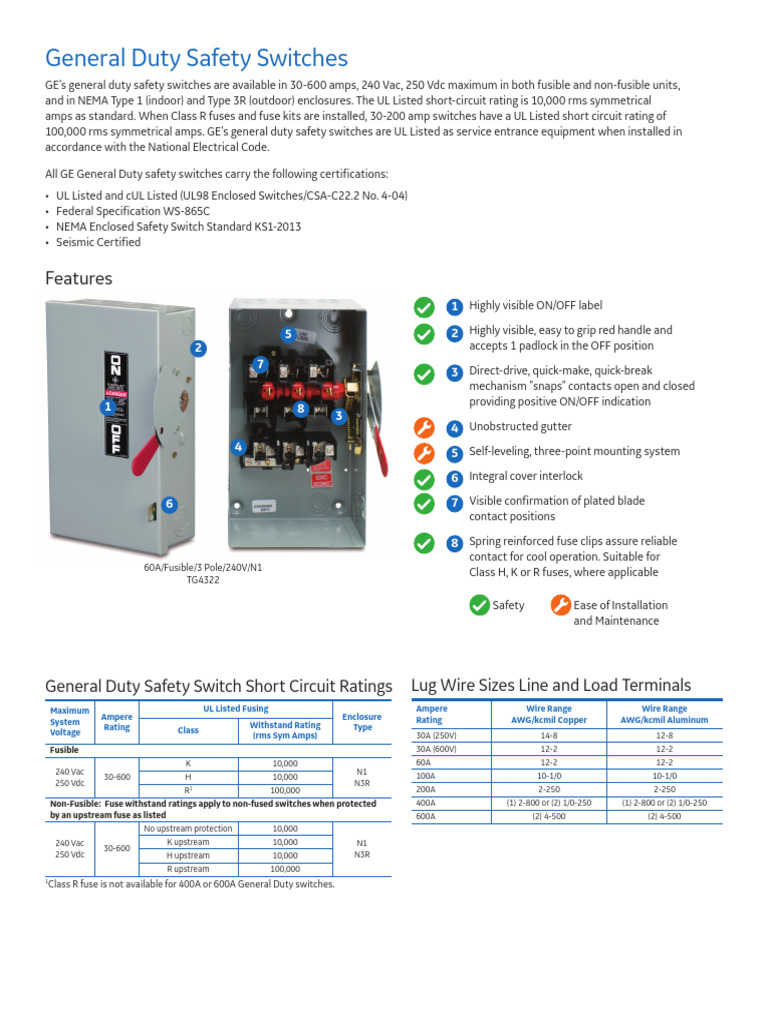 GE Safety Switches Guide | PDF | Fuse (Electrical) | Switch