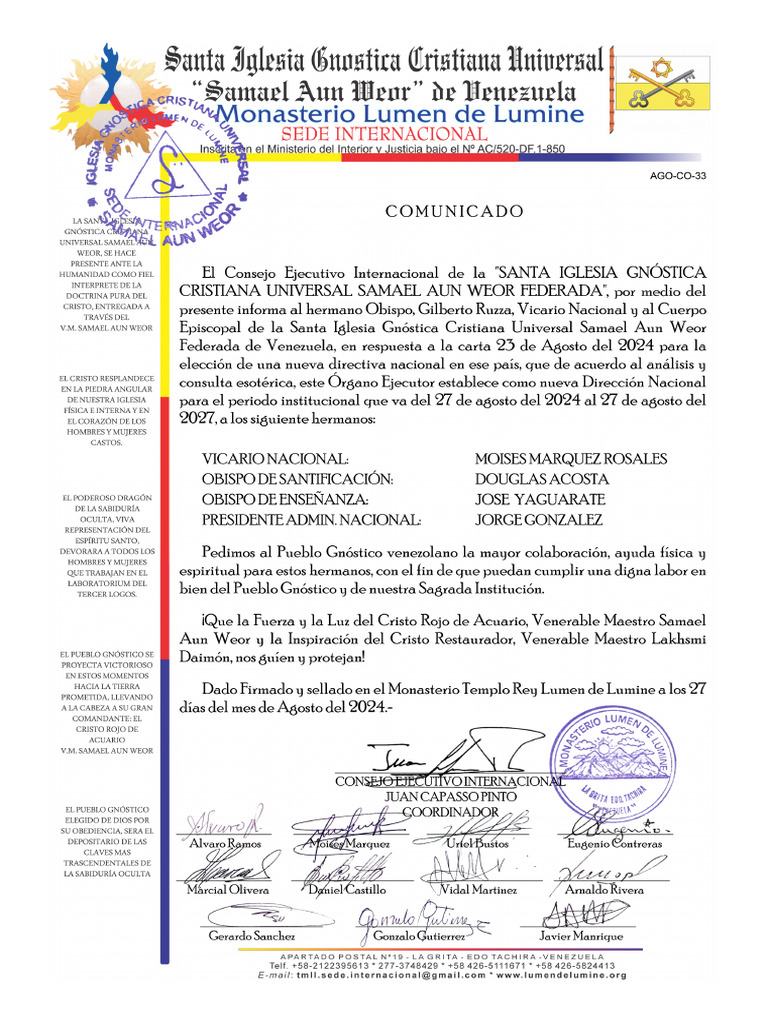 Ago-Co-33 Comunicado Nombramiento Direccion Nacional de Venezuela 2024 ...