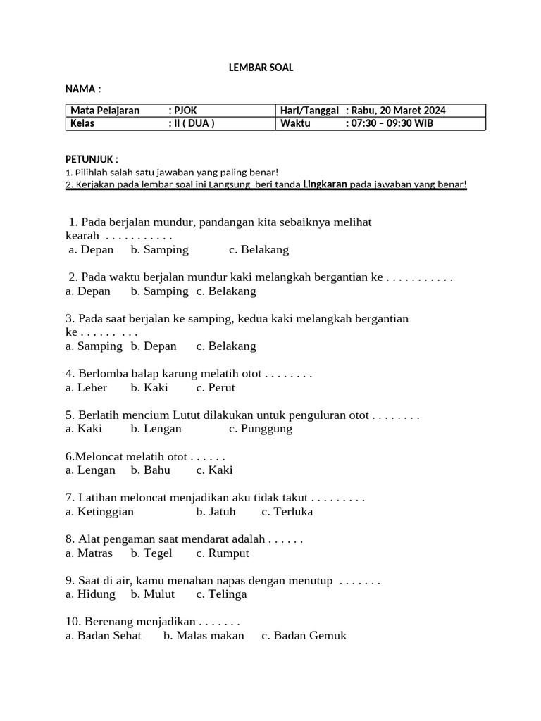 Soal PTS KLS 2 | PDF