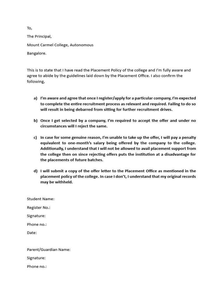 Student Undertaking 2024-2025 | PDF