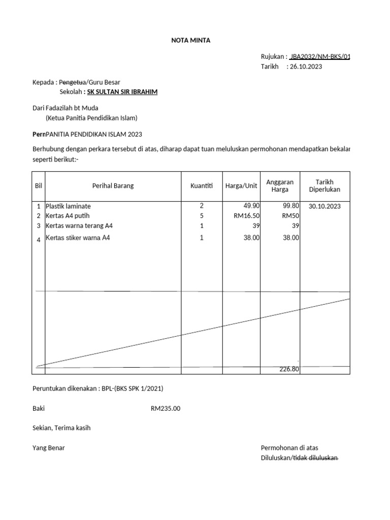 Nota Minta Panitia 2023 | PDF