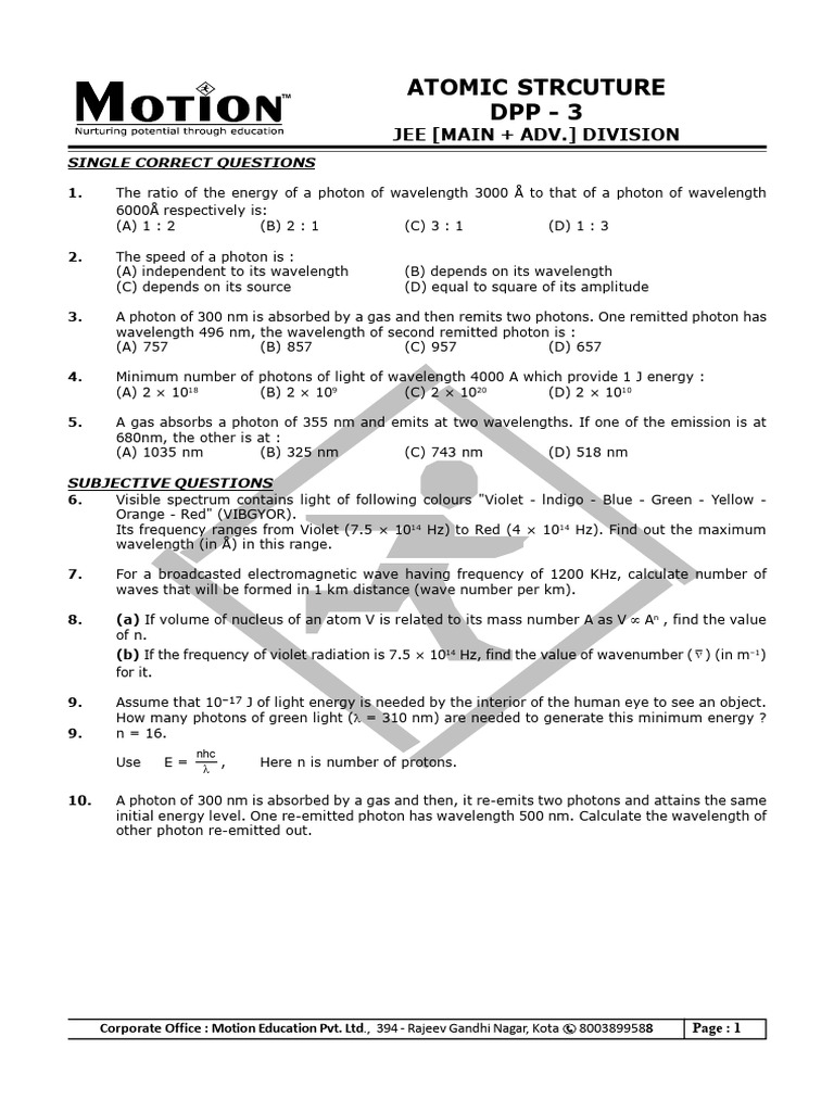 AtomicStructure DPP-3 Ques @motion Lectures | PDF