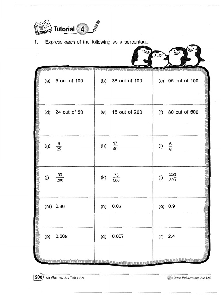 04 - G6 Maths Tutor 6A Tutorial 4 (Percentage) | PDF