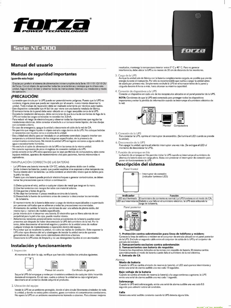 Forza NT 1011 Manual de Usuario | PDF