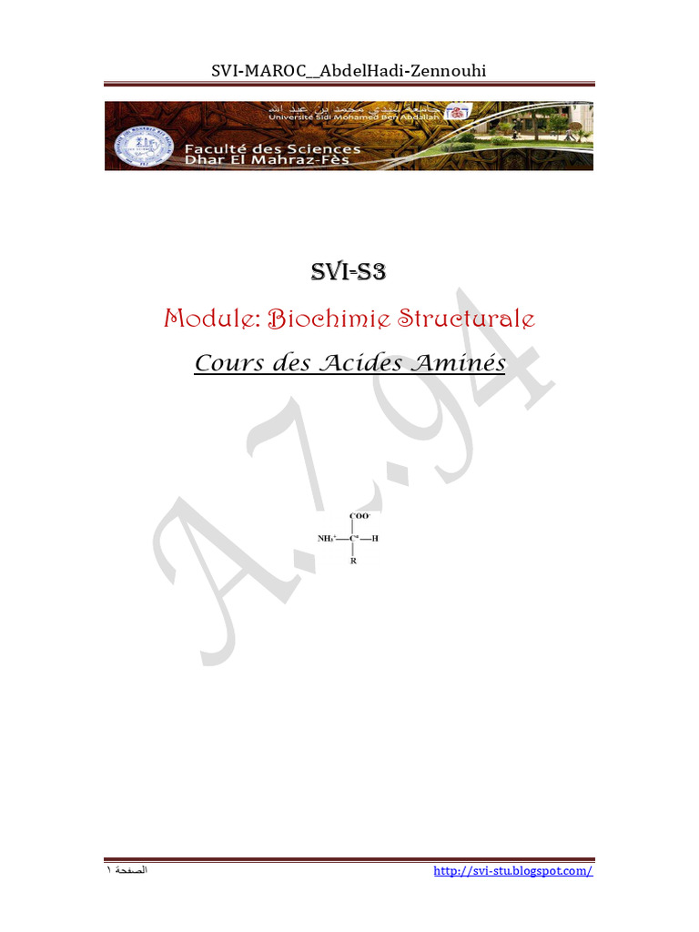Biochimie Structurale Cours Des Acides A | PDF