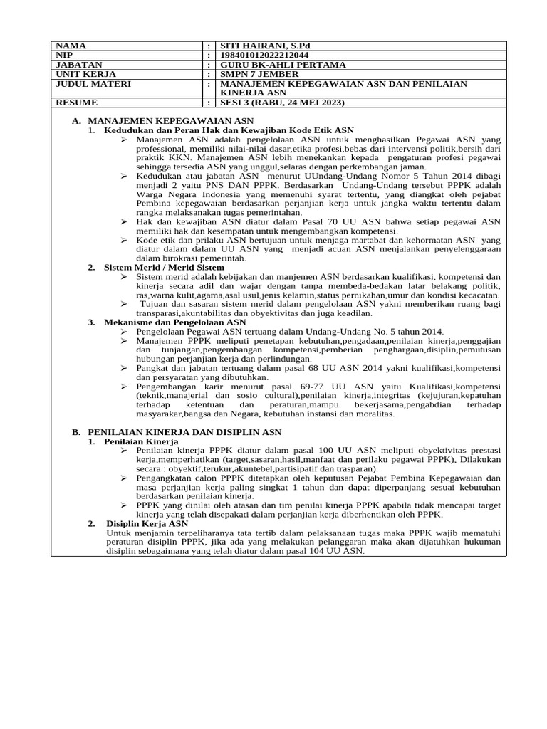 Resume Manajemen Asn | PDF