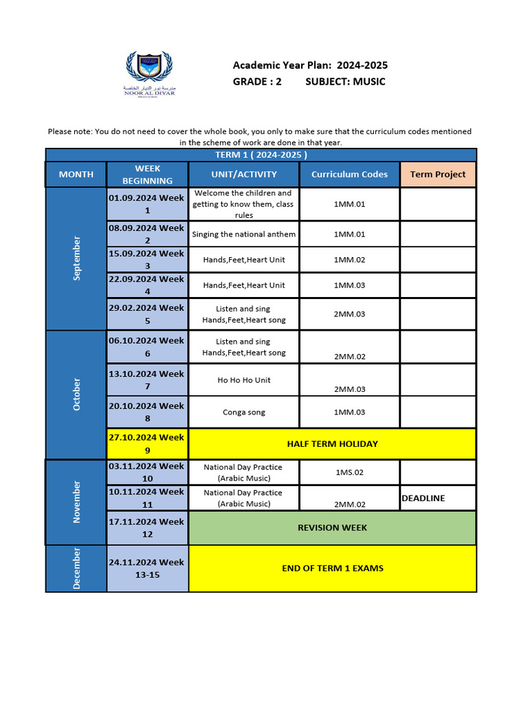 G2 Music Yearly Plan | PDF