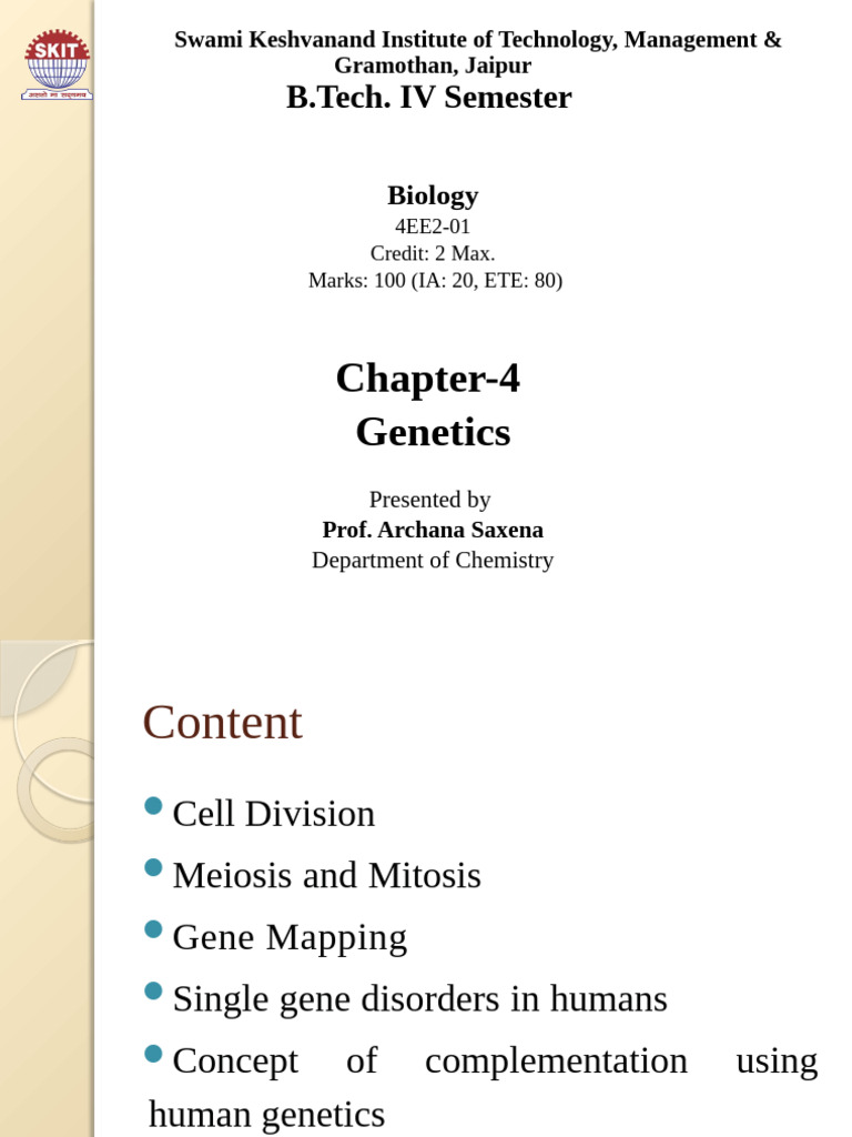 Chapter-4, Biology - Genetics Cell Division | PDF