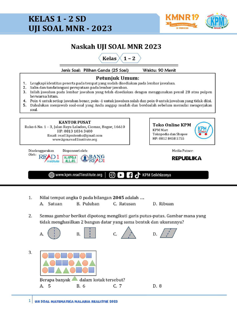 Uji Soal Kelas 1-2 | PDF