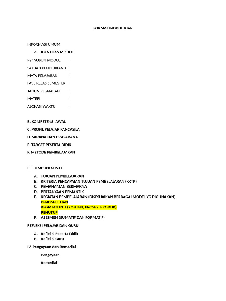 Format Modul Ajar | PDF