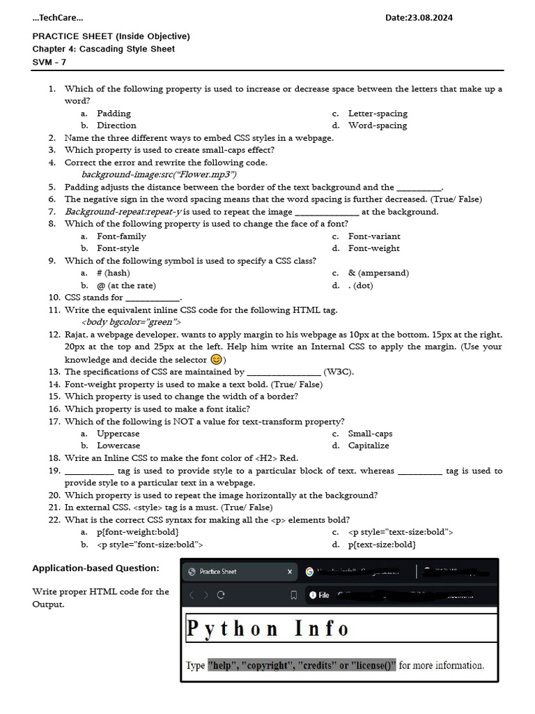 PRACTICE SHEET - Chp4 | PDF
