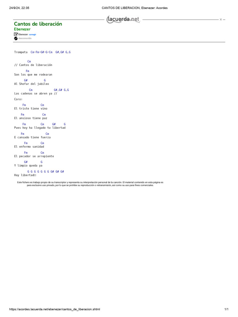 CANTOS DE LIBERACION, Ebenezer - Acordes | PDF
