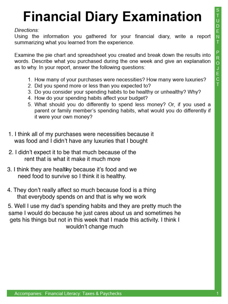 Project - Financial Diary Examination | PDF