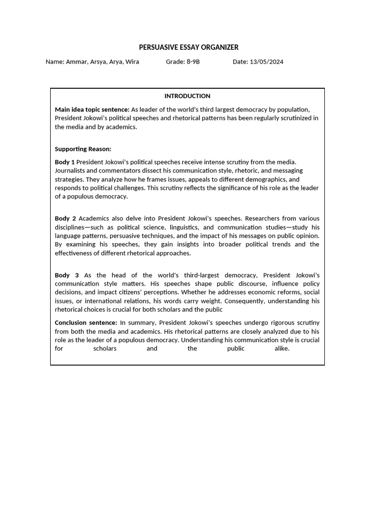Grup - Persuasive Essay Organizer | PDF