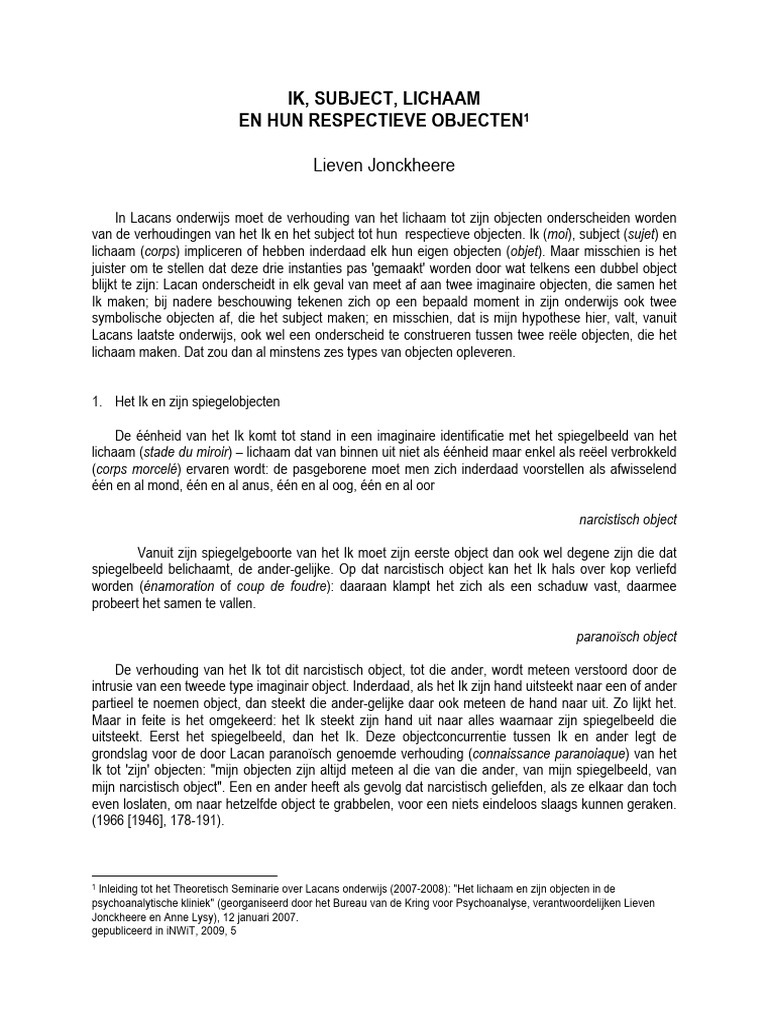Ik, Subject, Lichaam - Lieven Jonckheere | PDF