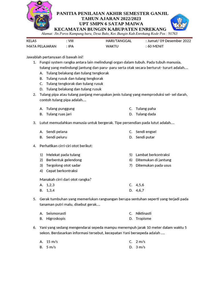Pas Ipa Kelas Viii Sem 1 2022-2023 | PDF