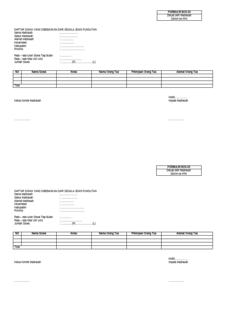 Formulir Bos 03 | PDF
